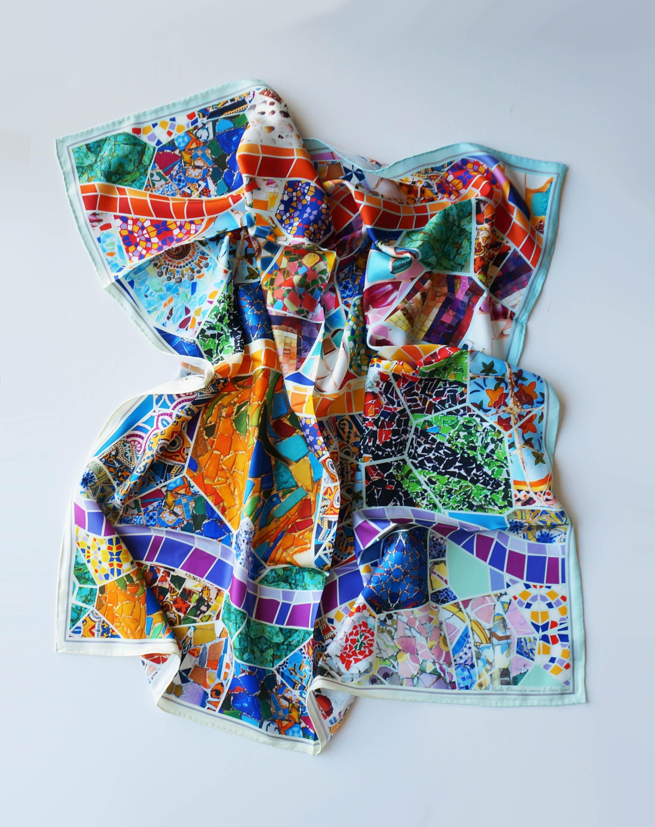 100% Silk (twill) Scarf With Original Painting "mosaic in Memory of ...