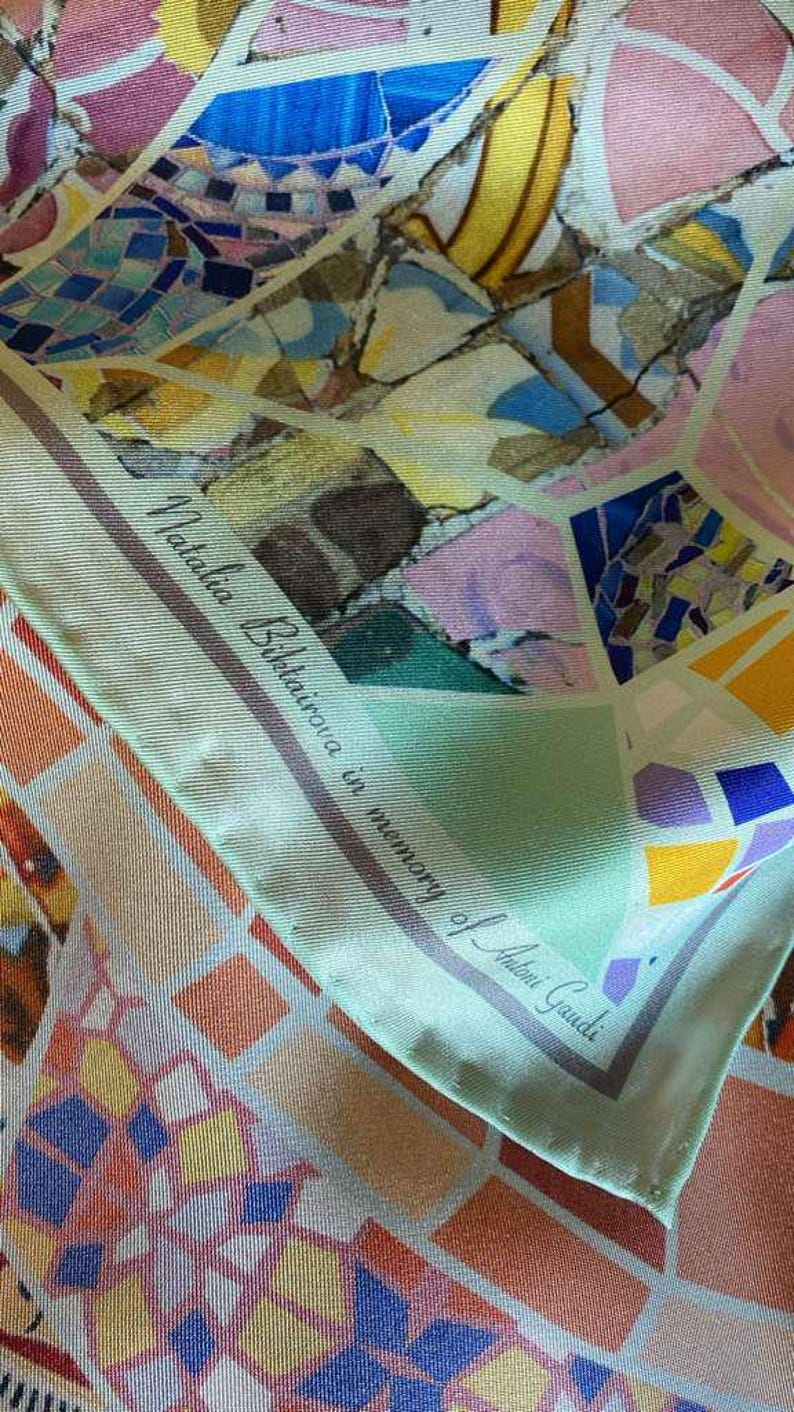 100% Silk (twill) Scarf With Original Painting "mosaic in Memory of ...
