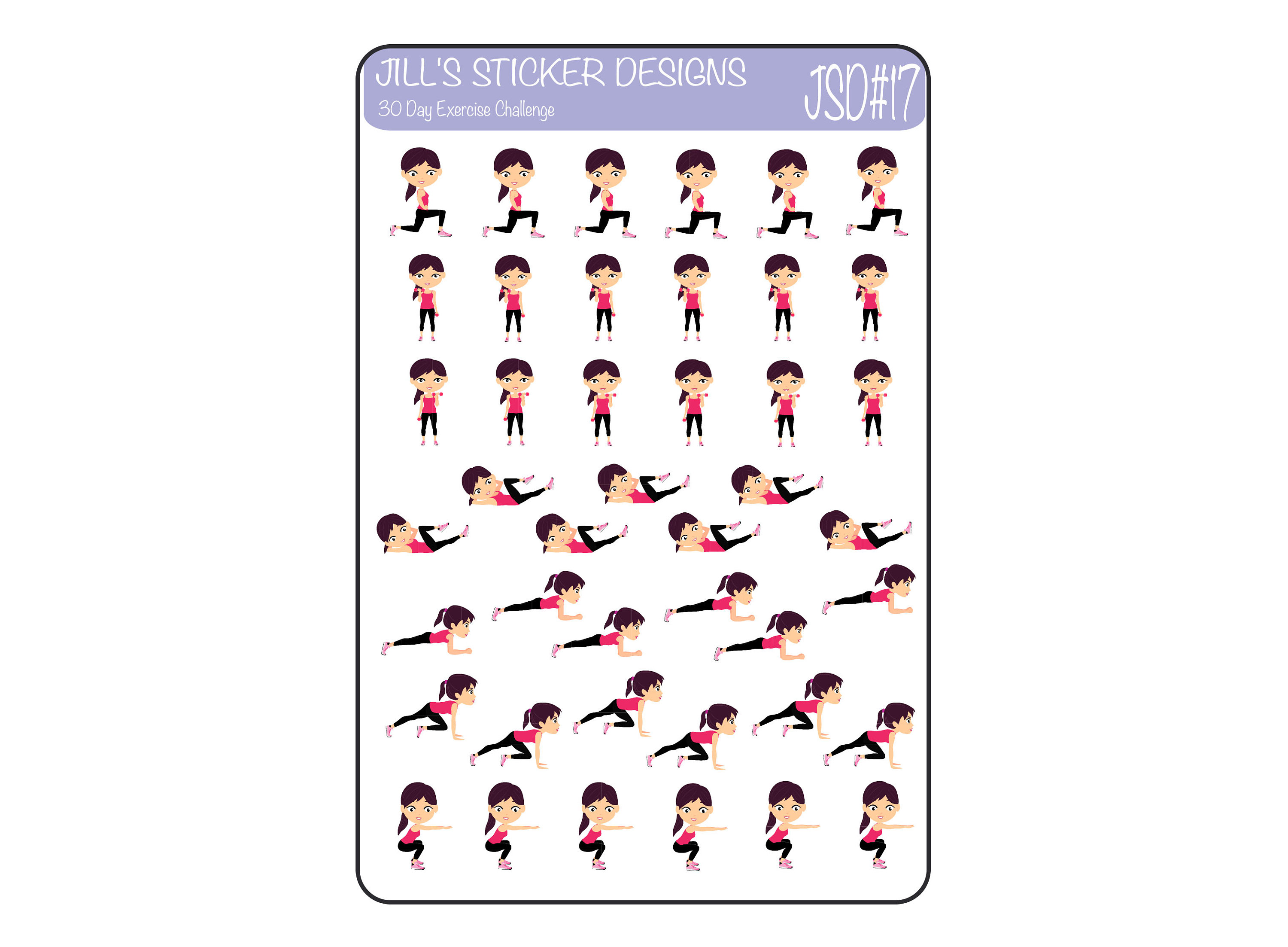 JSD17 30 Day Challenge Stickers Squats Stickers, Lunge Stickers ...