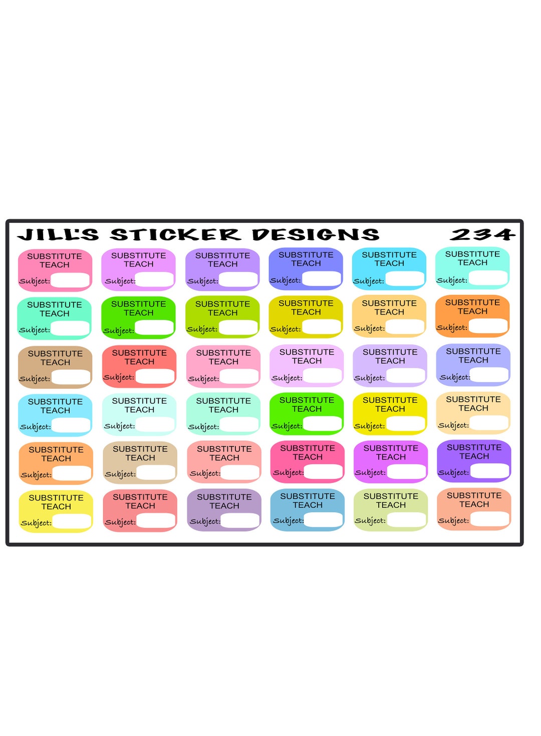 JSD234 Substitute Teach Stickers Substitute Stickers Substitute Teacher ...
