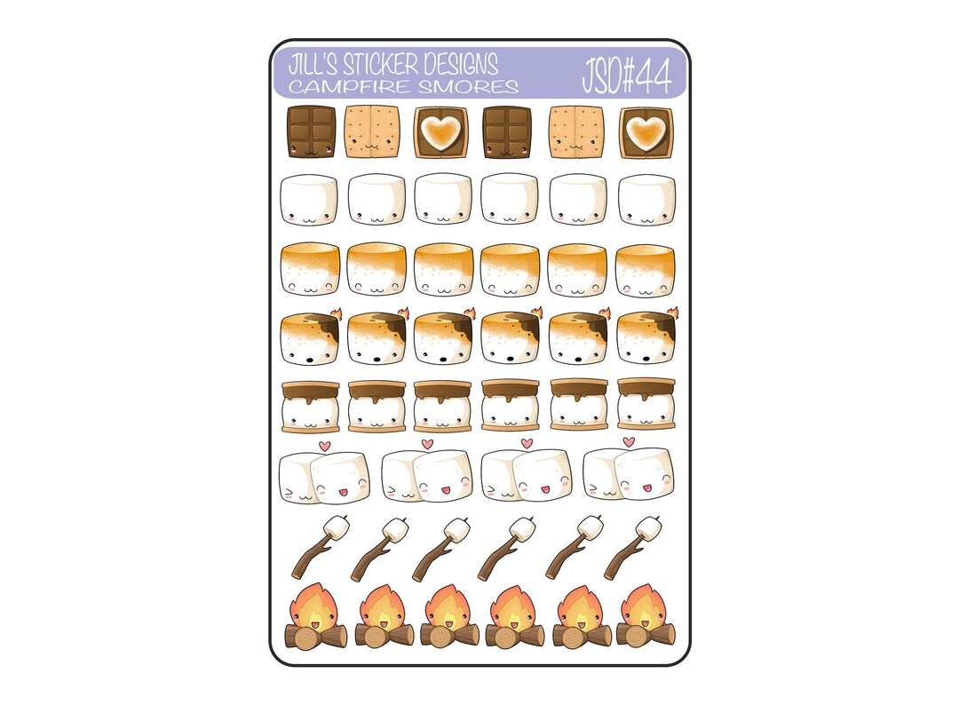 JSD#44 || S'mores Planner Stickers, Marshmallow Stickers, Graham ...