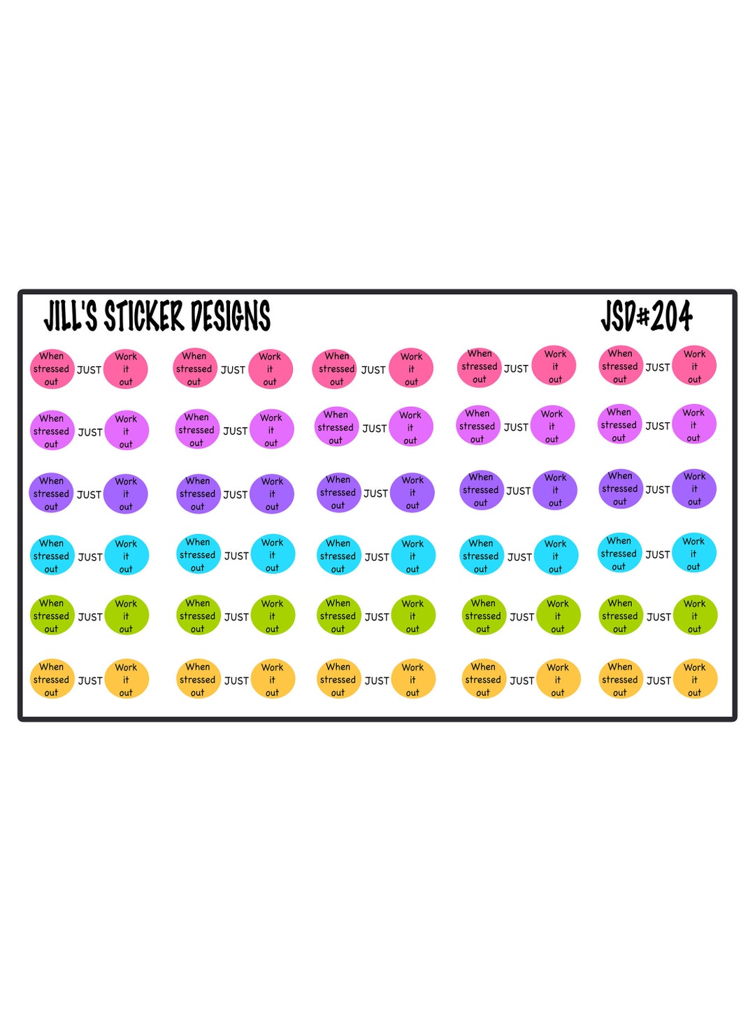 JSD#204 || When Stressed Out Stickers - Work It Out Stickers - Dumbell ...