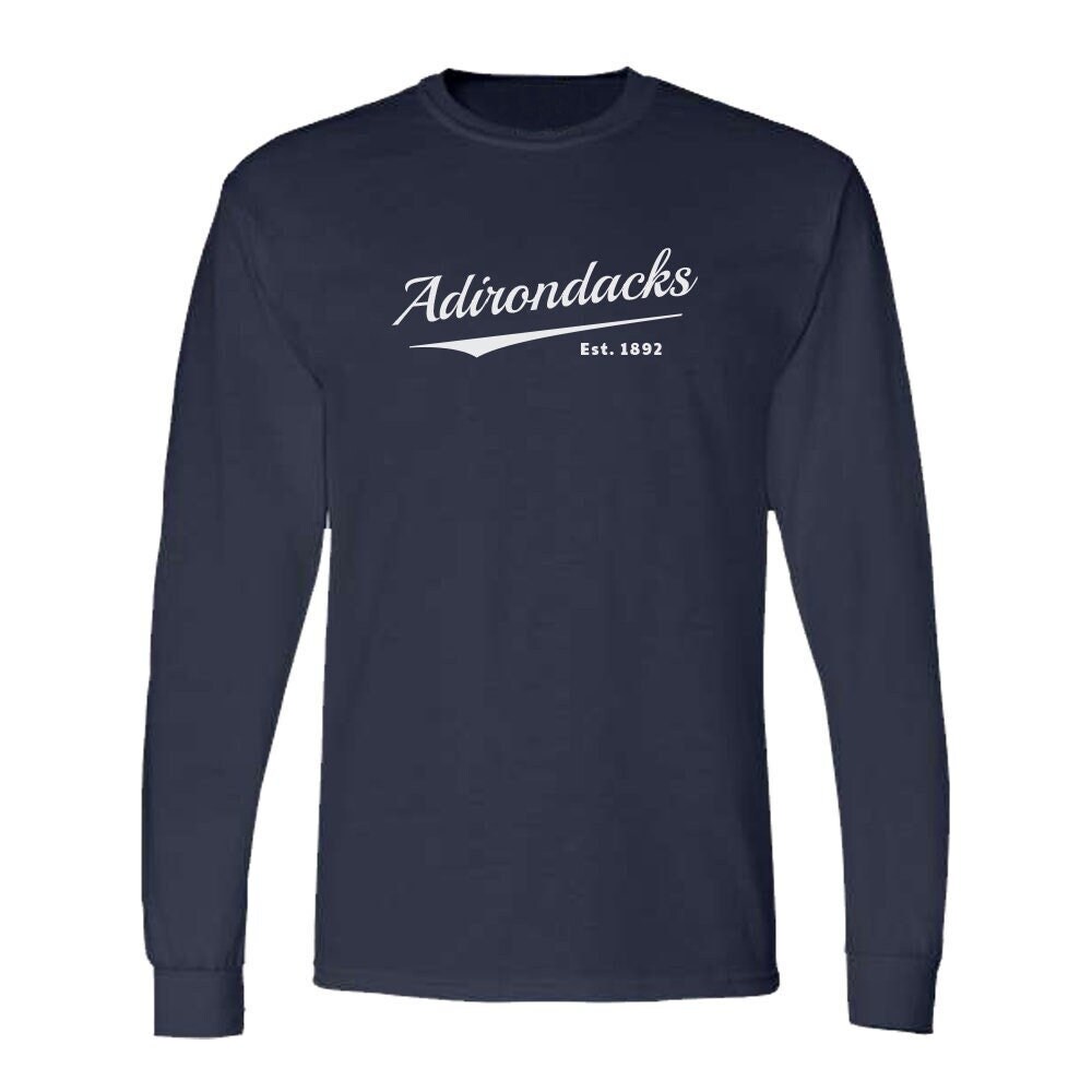 Adirondacks Classic White Script Logo Long Sleeve Graphic Tee Shirt ...