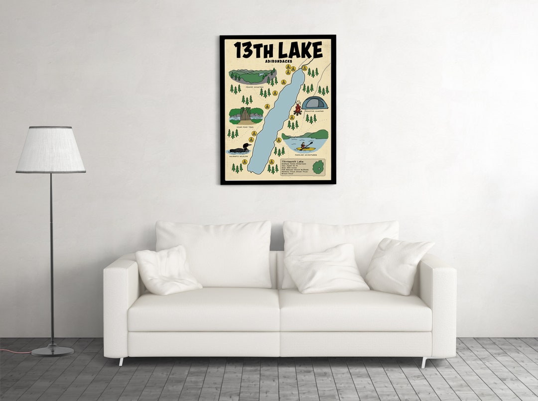 Thirteenth Lake Illustrated Map Poster Adirondacks 13th Lake - Etsy