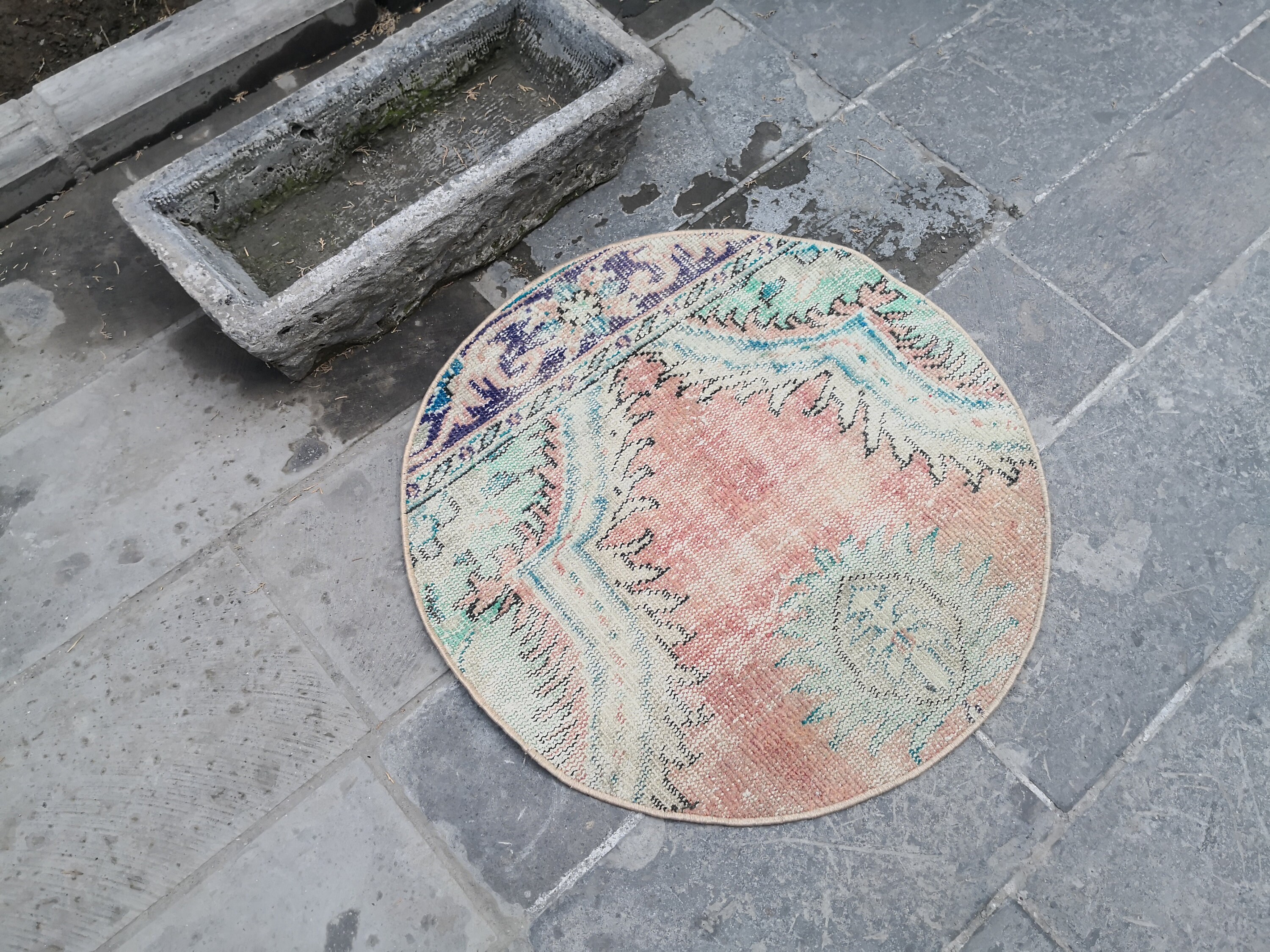 Turkish Circle Rug 32x32 İnches Vintage Handmade Rug Doormat Rug ...