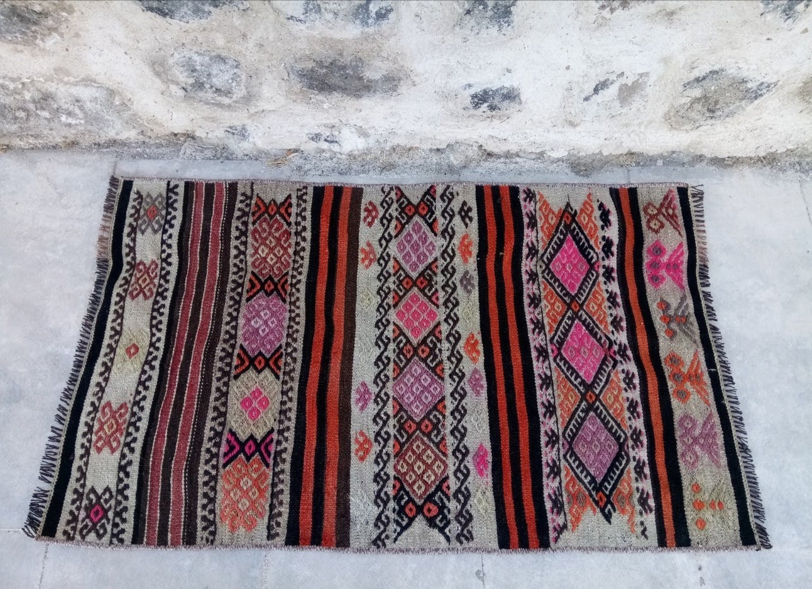 Turkish Small Kilim 24x38 Inches Anatolian Striped Kilim Wool - Etsy