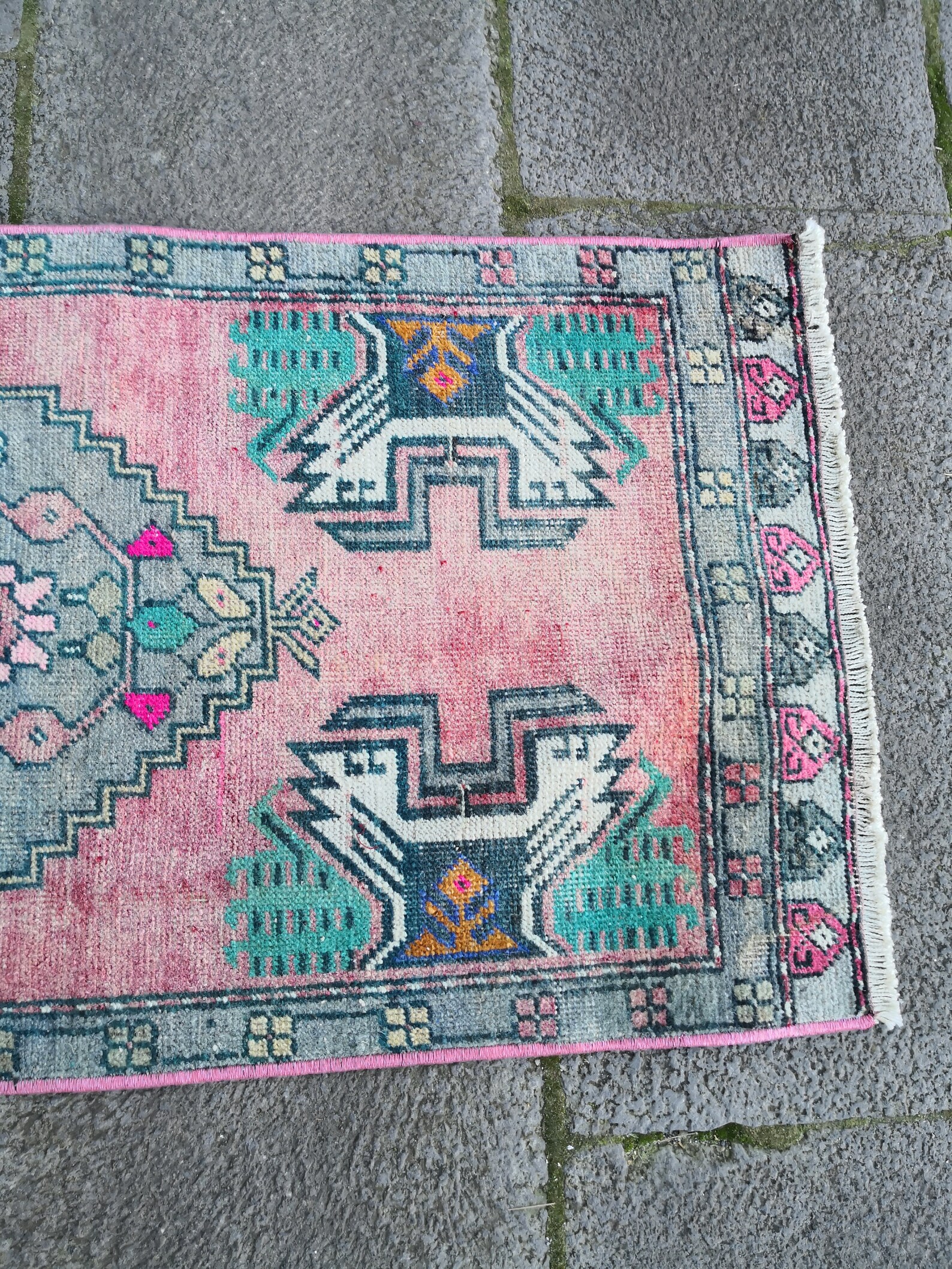 Turkish Small Rug 19x41 İnches Vintage Handmade Rug Doormat | Etsy