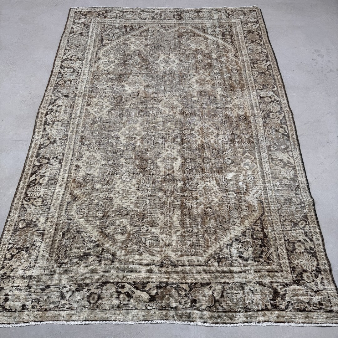 Vintage Rug Large Rugs Turkish Antique for Living Room 6.5x9.8 Ft Brown ...