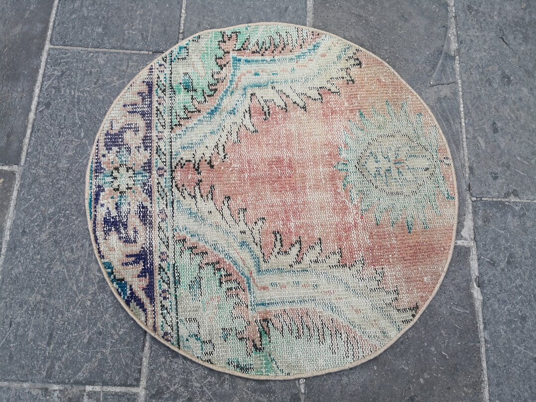 Turkish Circle Rug 32x32 İnches Vintage Handmade Rug Doormat Rug ...