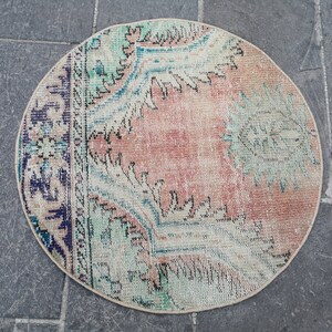 Turkish Circle Rug 32x32 İnches Vintage Handmade Rug Doormat Rug ...