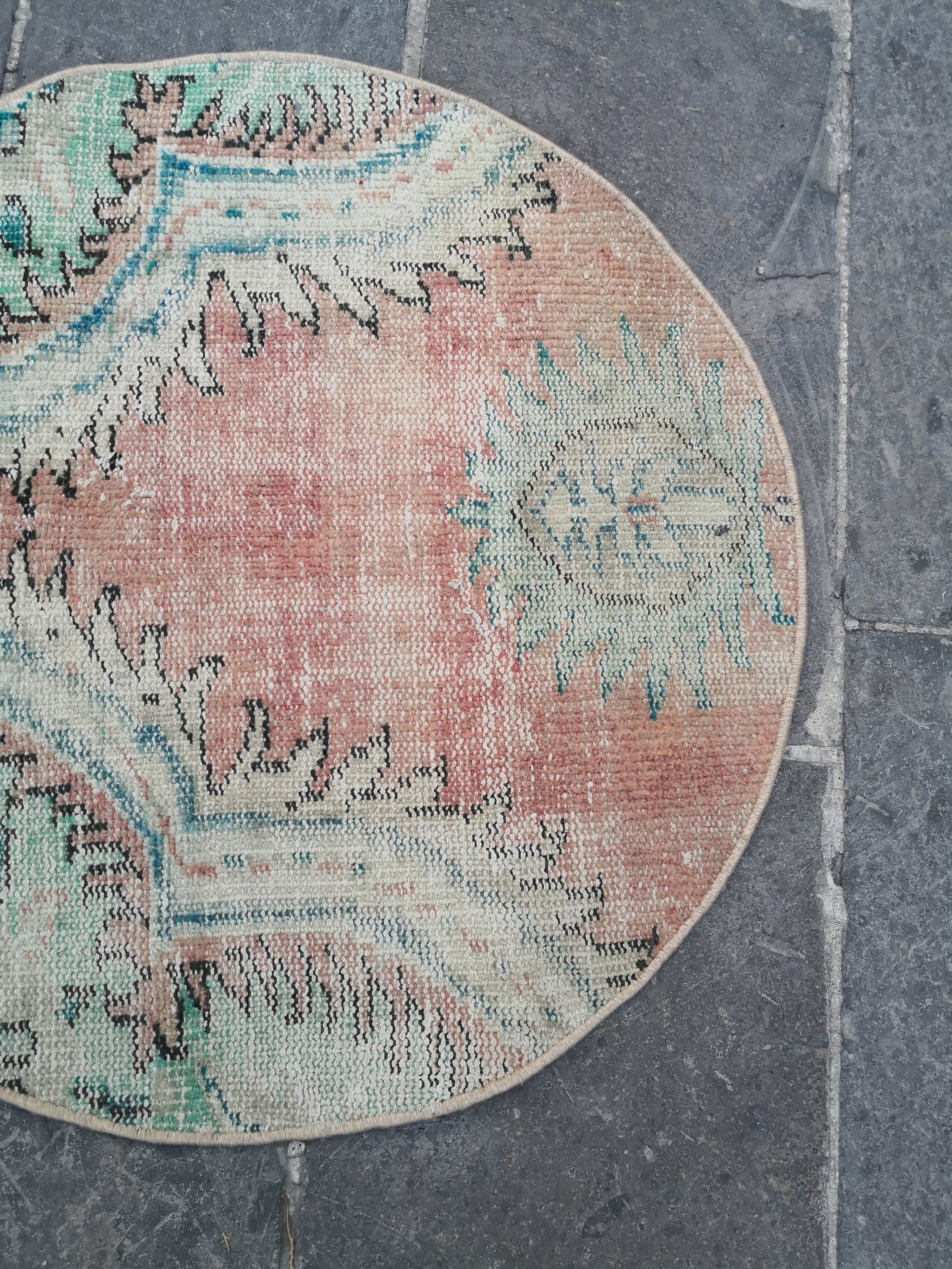 Turkish Circle Rug 32x32 İnches Vintage Handmade Rug Doormat Rug ...