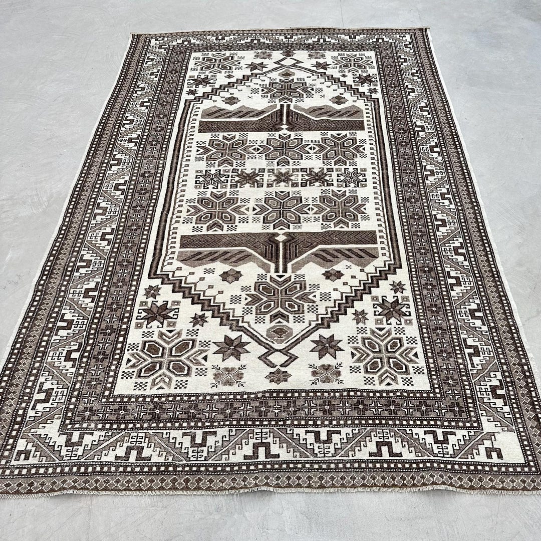 Vintage Turkish Rug, Geometric Pattern, Bohemian Carpet, Handmade Area ...