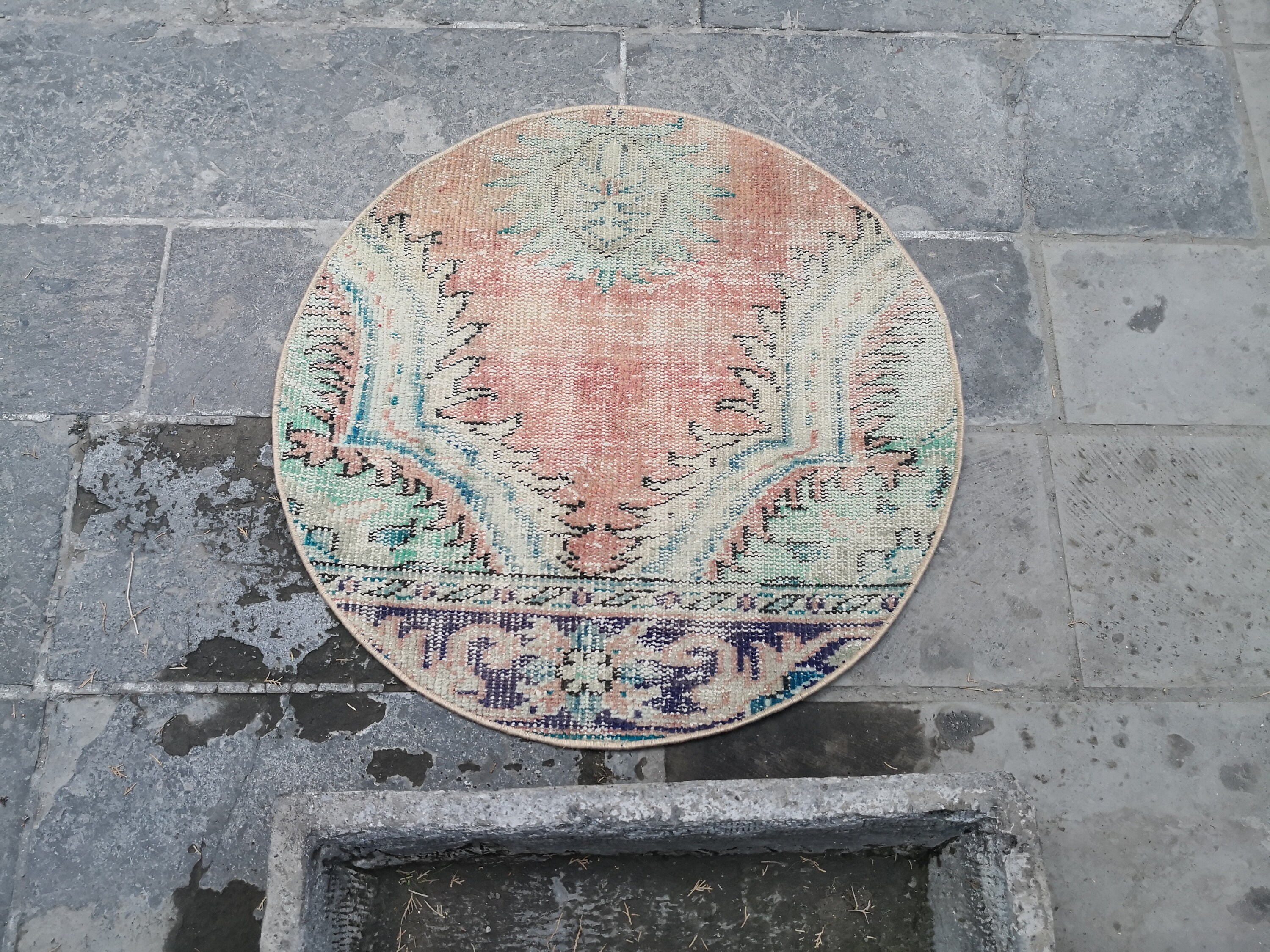 Turkish Circle Rug 32x32 İnches Vintage Handmade Rug Doormat - Etsy