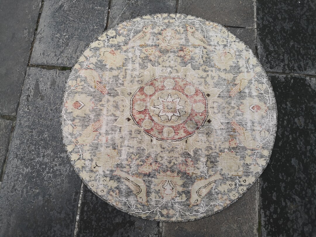 Round Anatolian Rug 36x36 Inches Turkish Vintage Rug Handmade - Etsy