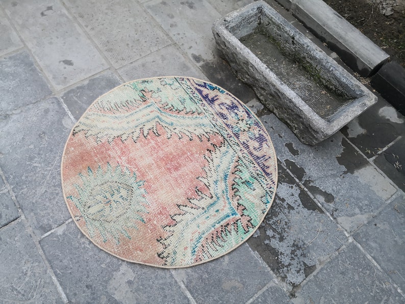 Turkish Circle Rug 32x32 İnches Vintage Handmade Rug Doormat Rug ...