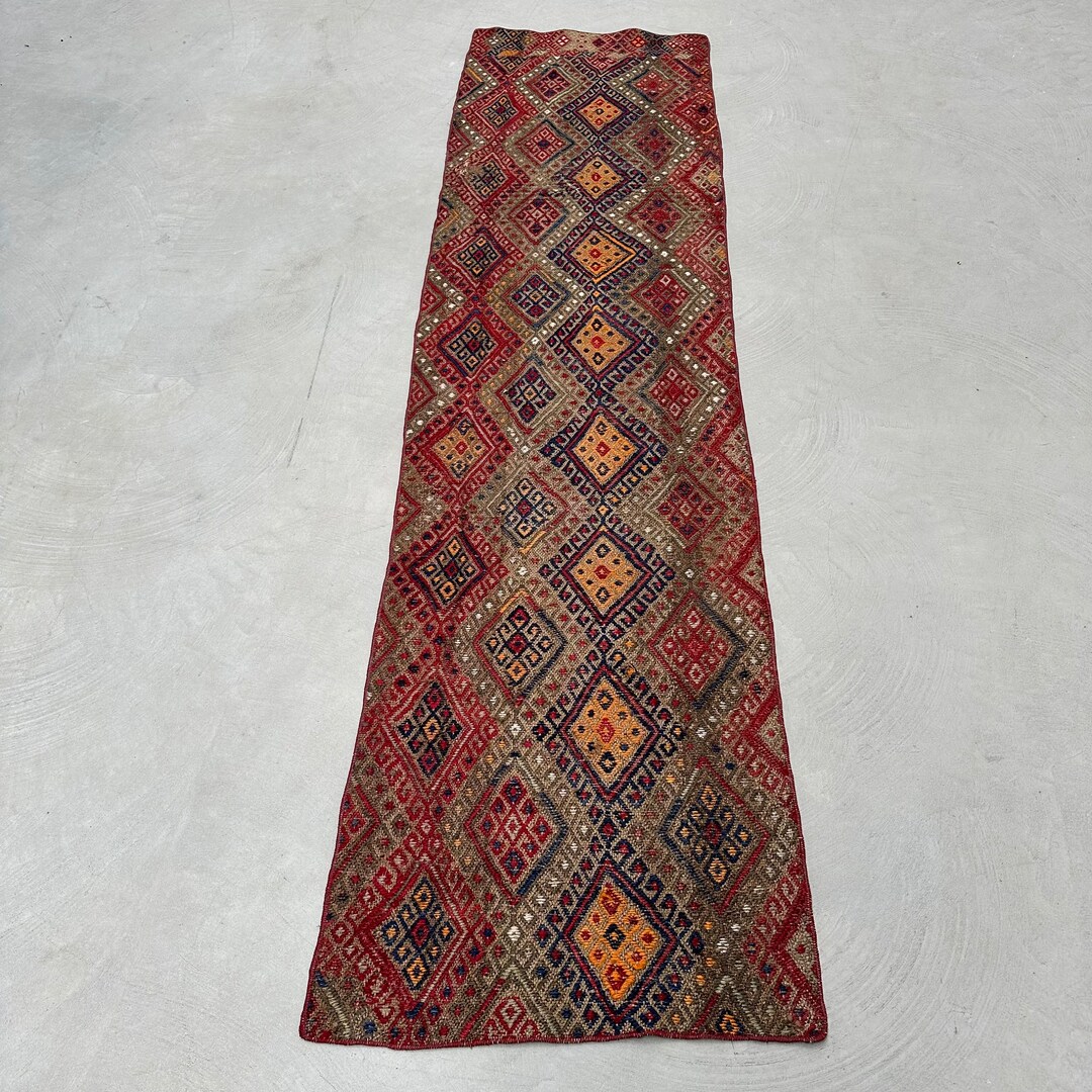 Turkish Kilim, Runner Kilim, Vintage Kilim, Embroidered Oushak Kilim ...
