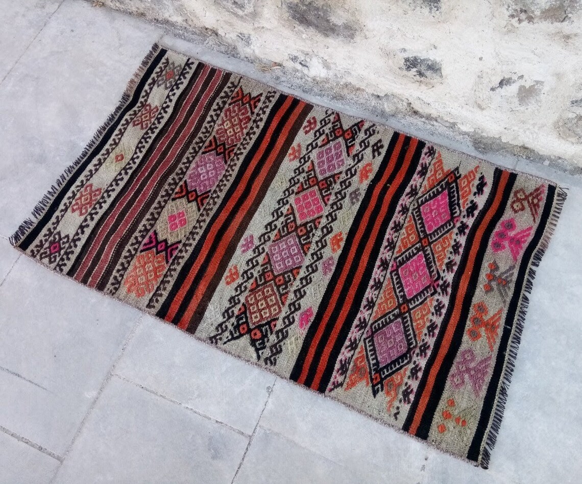 Turkish Small Kilim 24x38 Inches Anatolian Striped Kilim Wool - Etsy