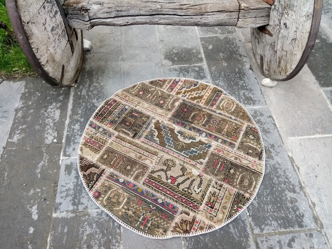 Patchwork Circle Rug 38x38 Inches Turkish Vintage Rug Circle Rug ...