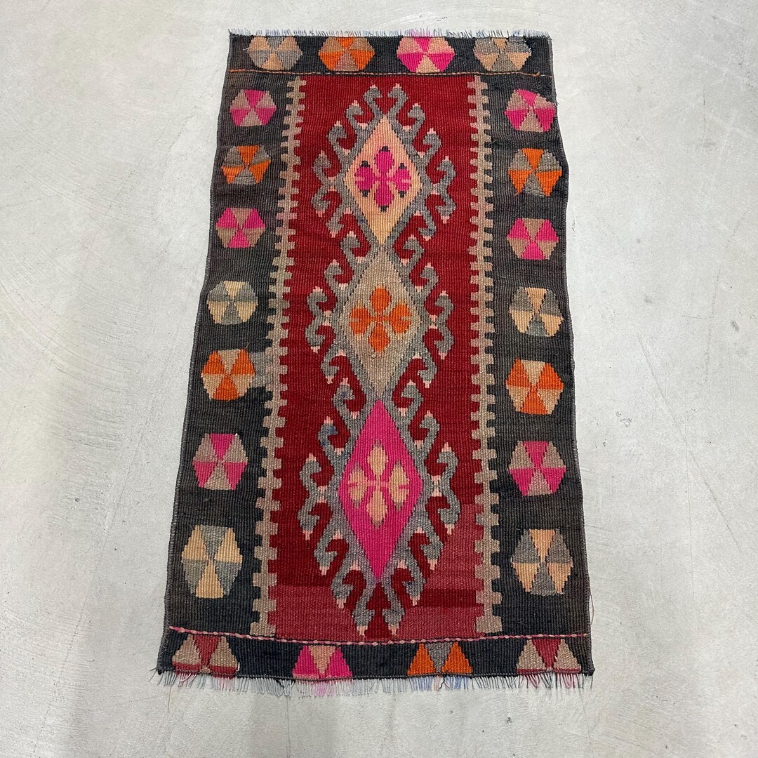 Vintage Kilim, Small Kilim, Geometric Turkish Kilim, Anatolian Kilim ...