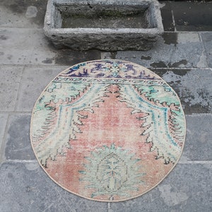 Turkish Circle Rug 32x32 İnches Vintage Handmade Rug Doormat Rug ...
