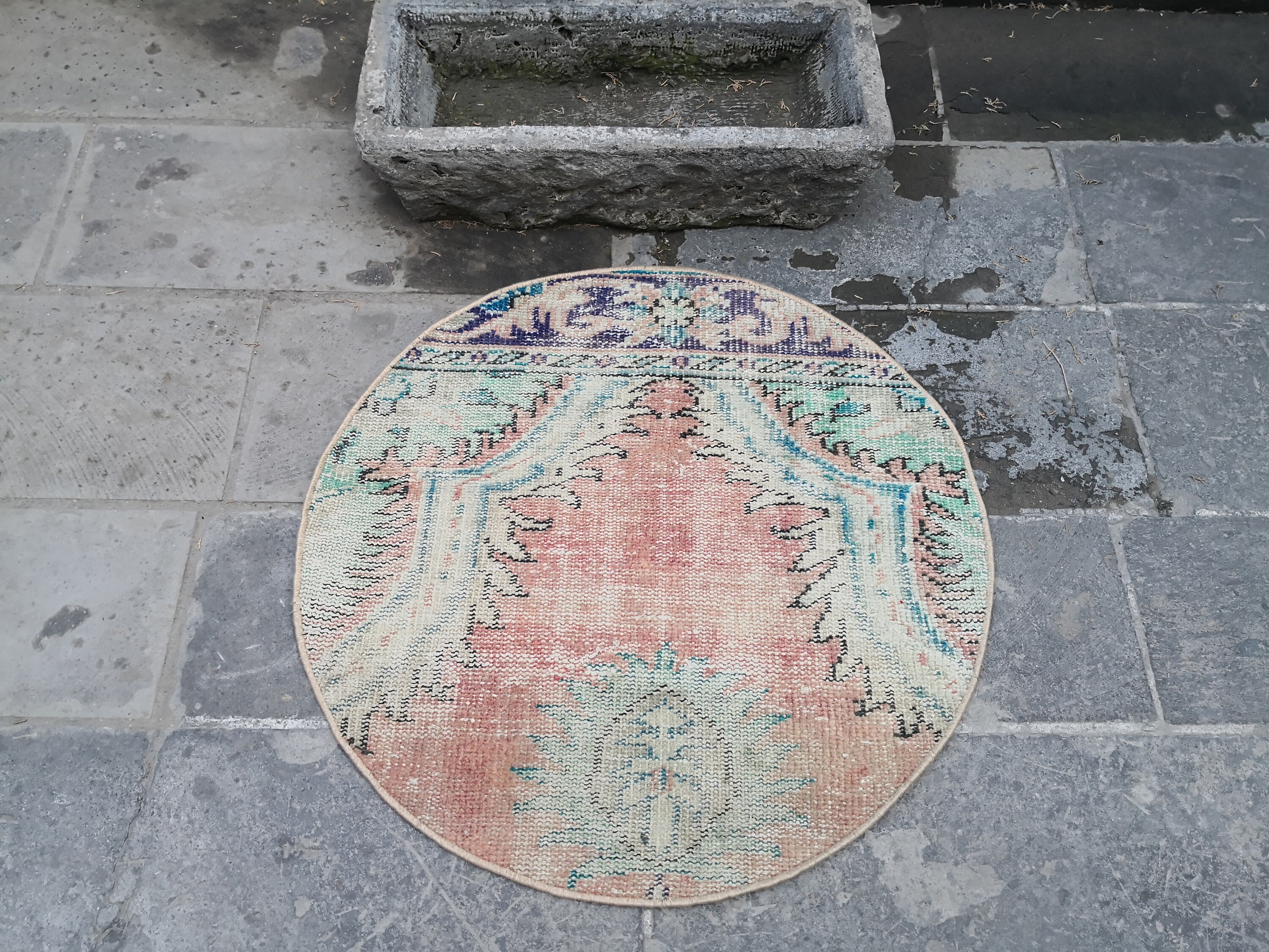 Turkish Circle Rug 32x32 İnches Vintage Handmade Rug Doormat Rug ...