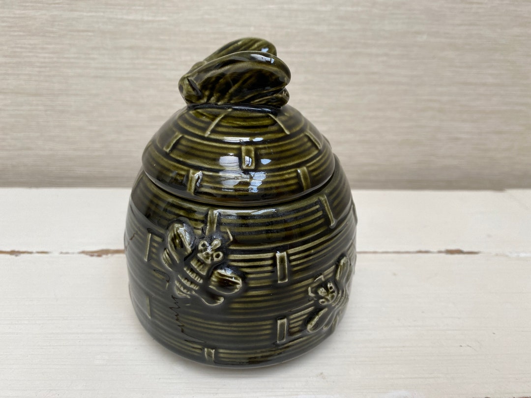 Vintage Green Ceramic Glazed Bee Finial Honey Jar - Etsy