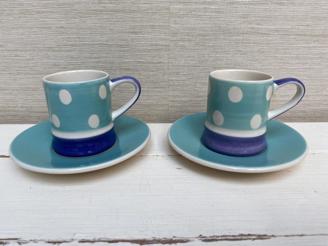 Whittard of Chelsea Espresso Cups & Saucers Set of 2 Blue and White ...