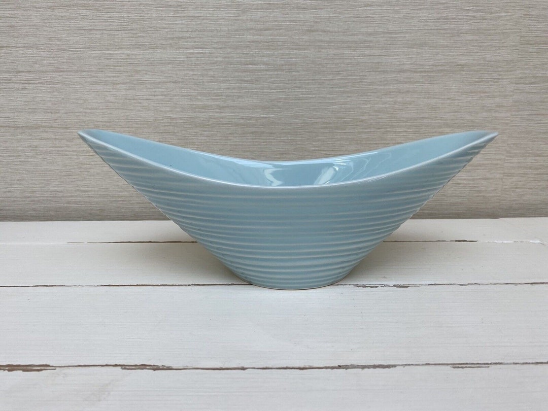 Pale Blue Ridged Canoe Serving Dish / Decorative Bowl - Made in ...