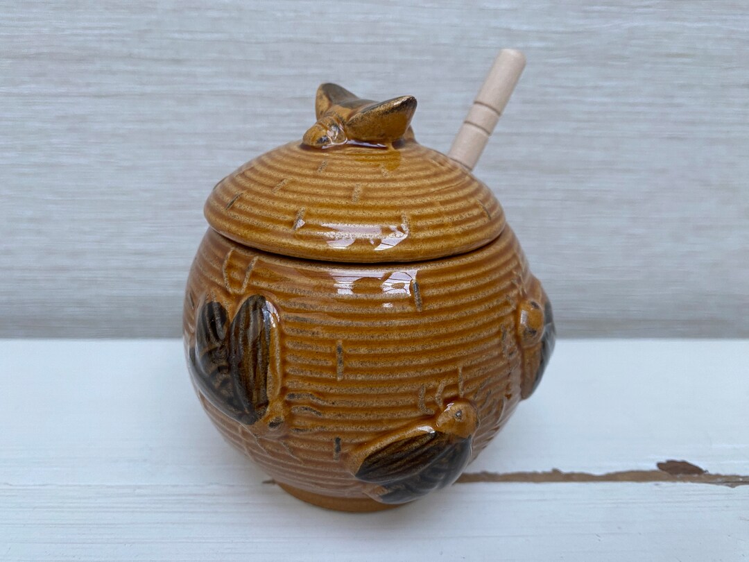 Vintage Bee Finial Ceramic Round Honey Pot and Wooden Stirrer - Etsy