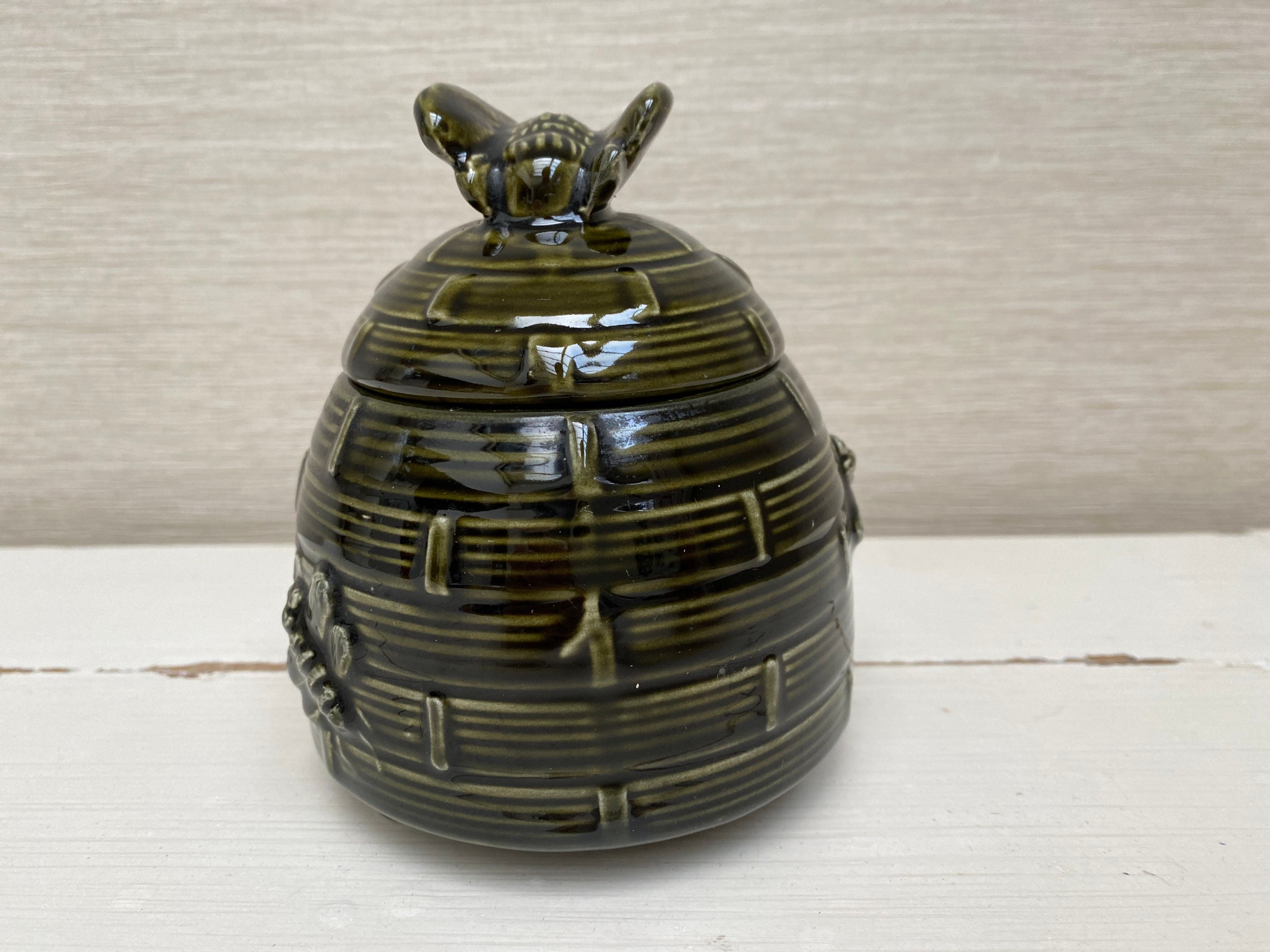 Vintage Green Ceramic Glazed Bee Finial Honey Jar - Etsy