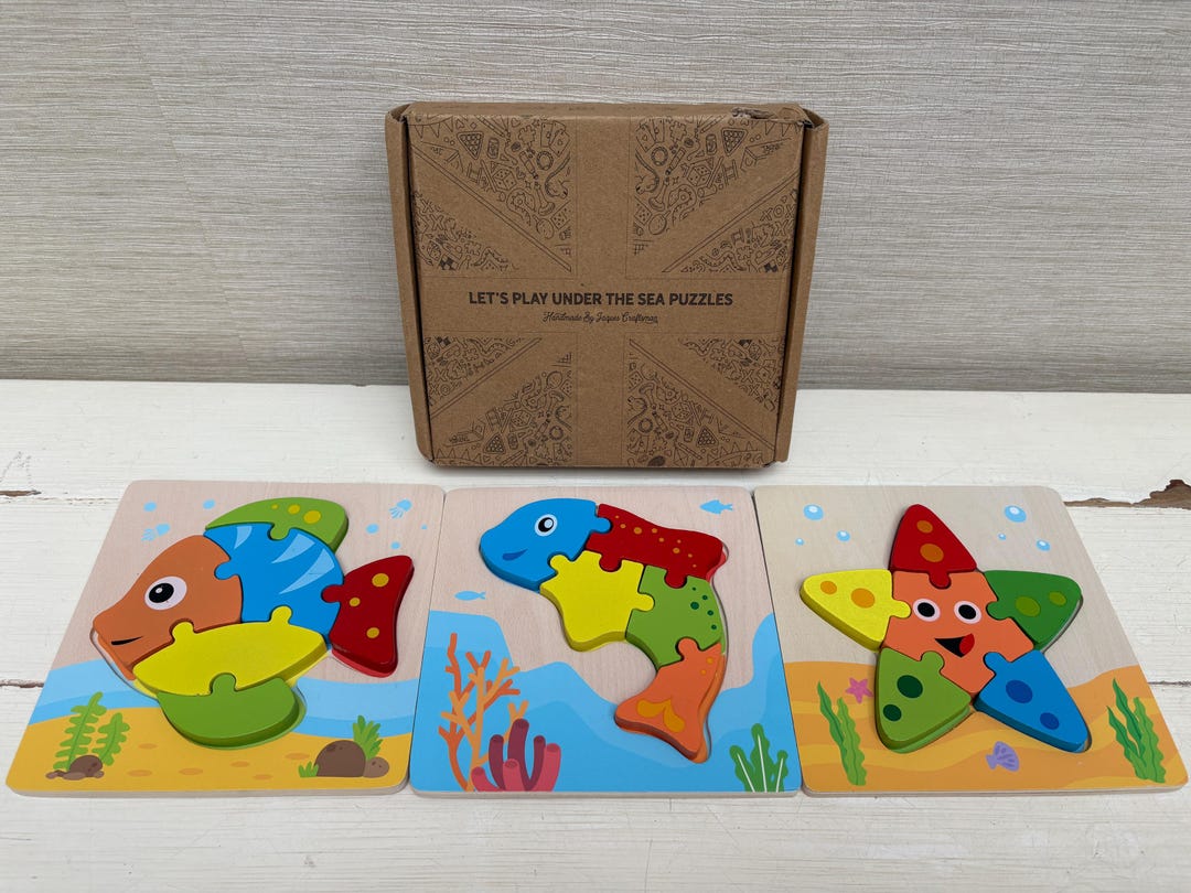 Under the Sea Puzzles - Kids Wooden Jigsaw Set of 3 Wooden Puzzles ...