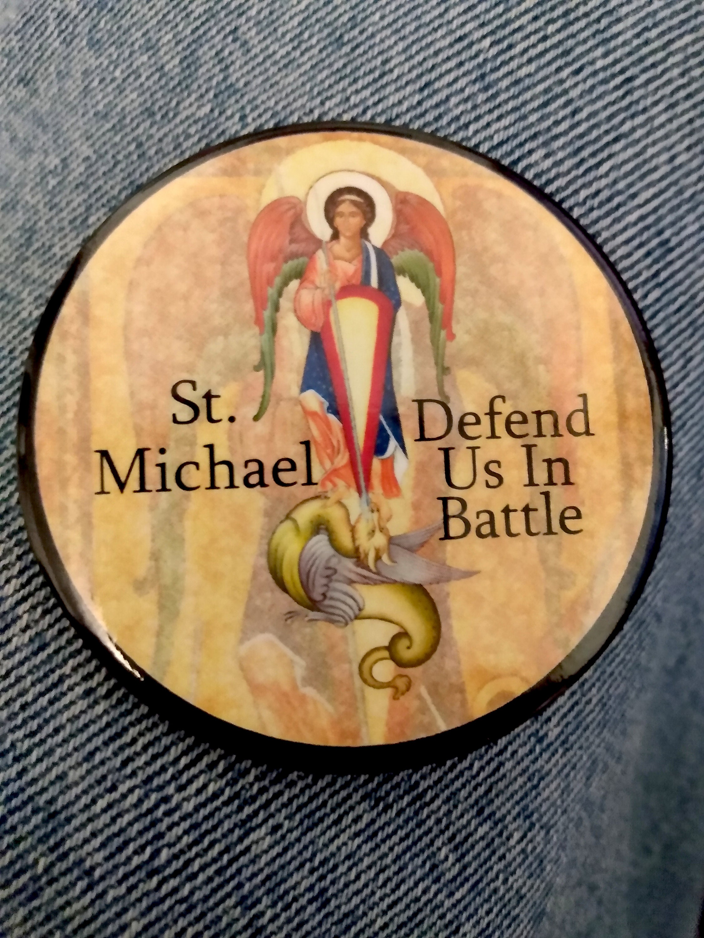 St. Michael Pin Back Button 2.5" - Etsy