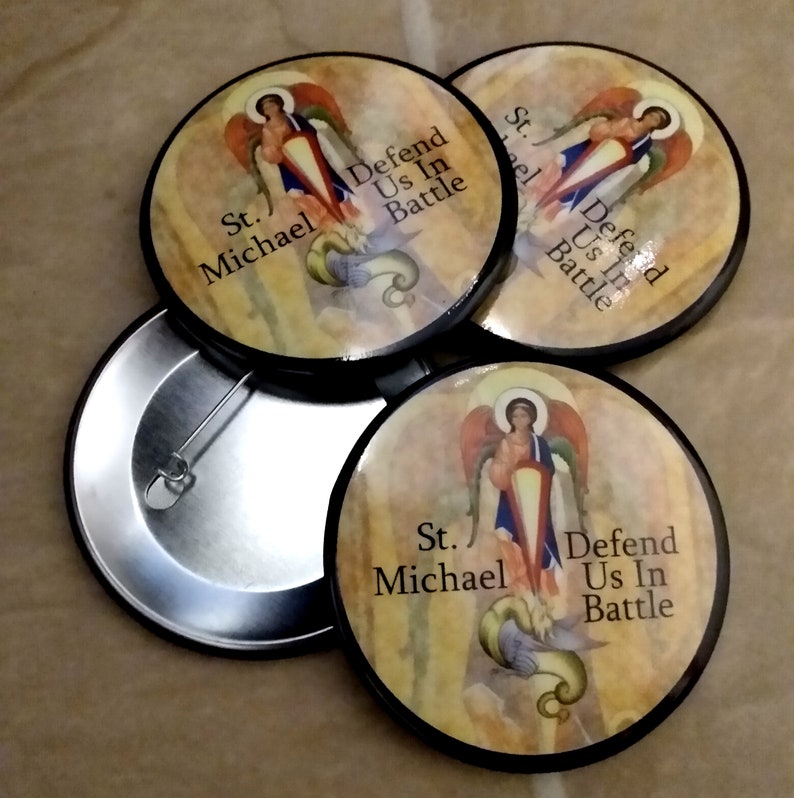 St. Michael Pin Back Button 2.5" - Etsy