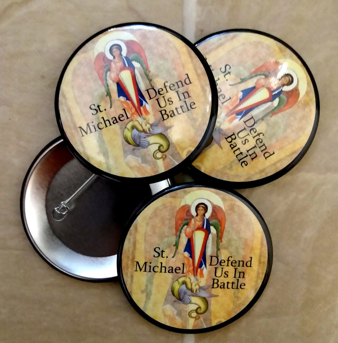 St. Michael Pin Back Button 2.5 - Etsy