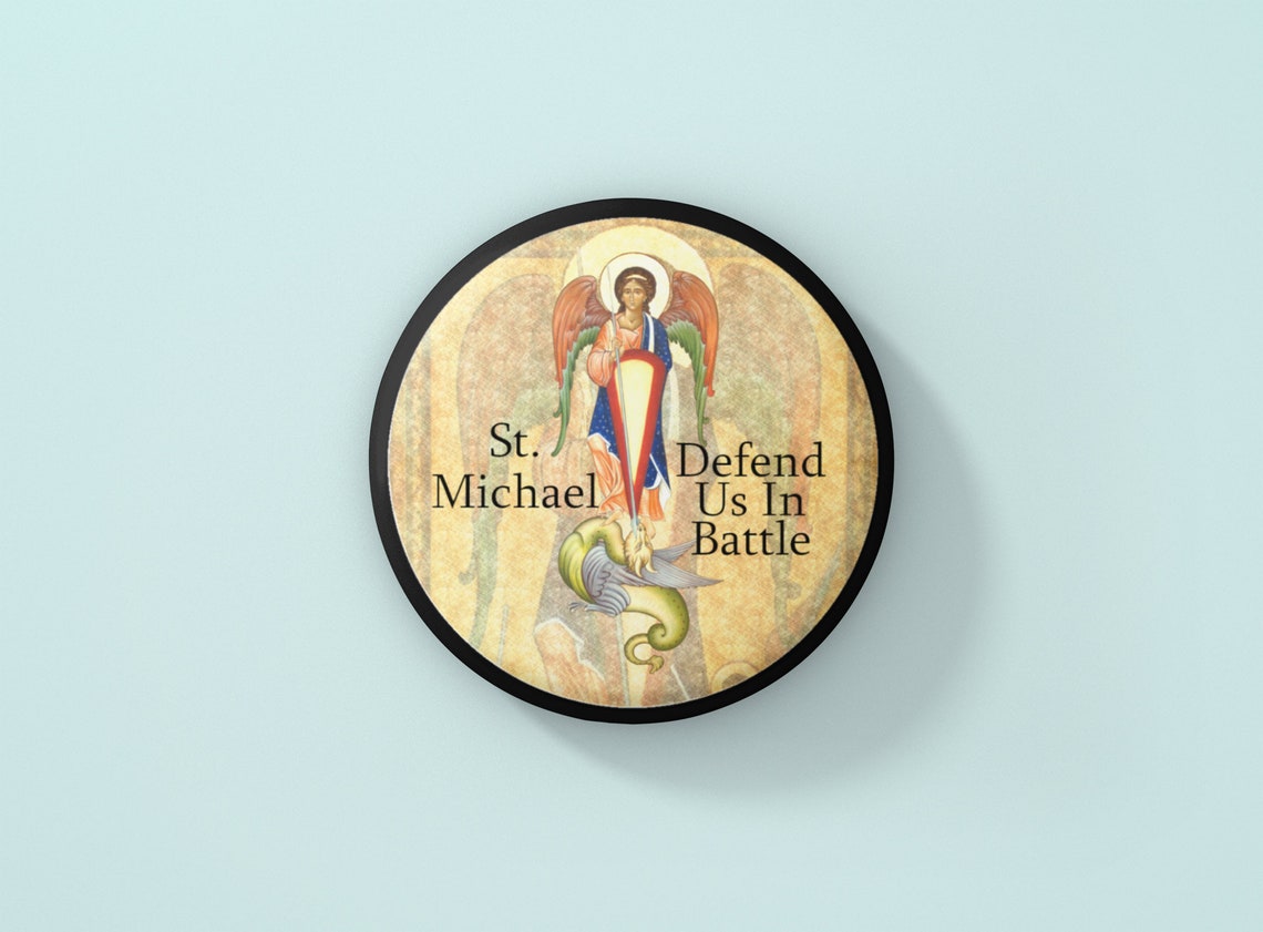 St. Michael Pin Back Button 2.5 - Etsy