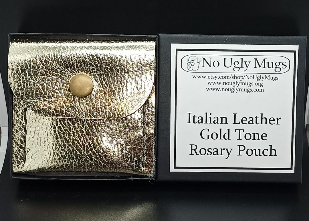 Italian Leather Gold Tone Rosary Pouch (pouch for Coins, Earrings ...