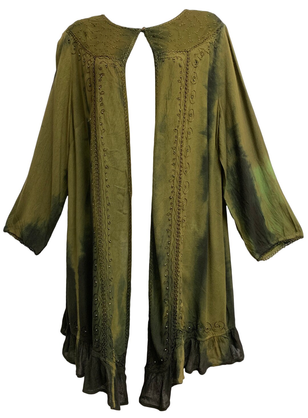 Missy Plus Green & Black Tie-dye Stonewashed Bohemian Bolero Jacket ...