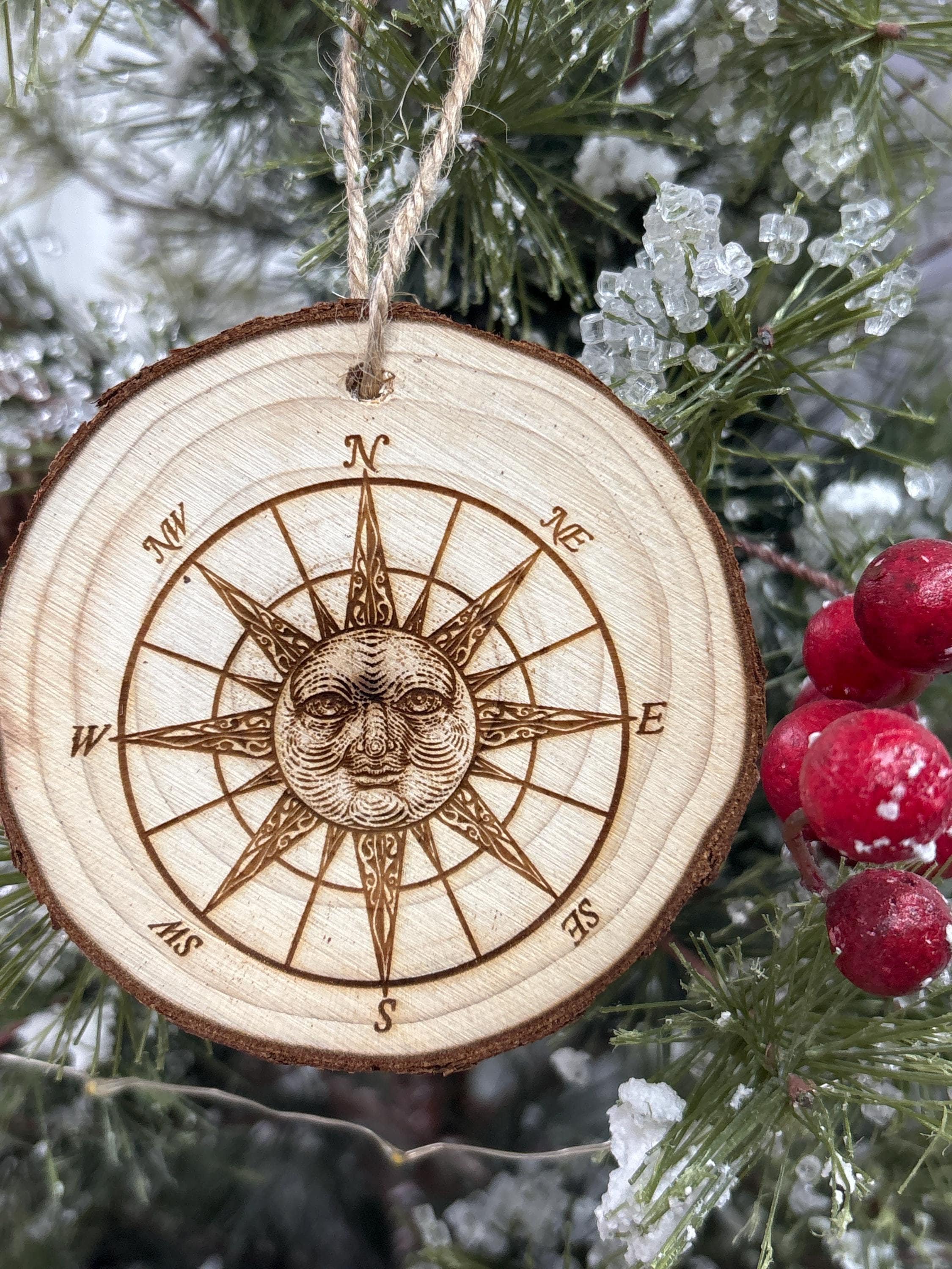 Celestial Compass Laser Engraved Natural Wooden Ornament - Etsy