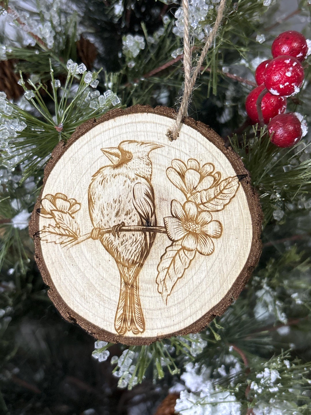 Cardinal Laser Engraved Natural Wooden Ornament - Etsy