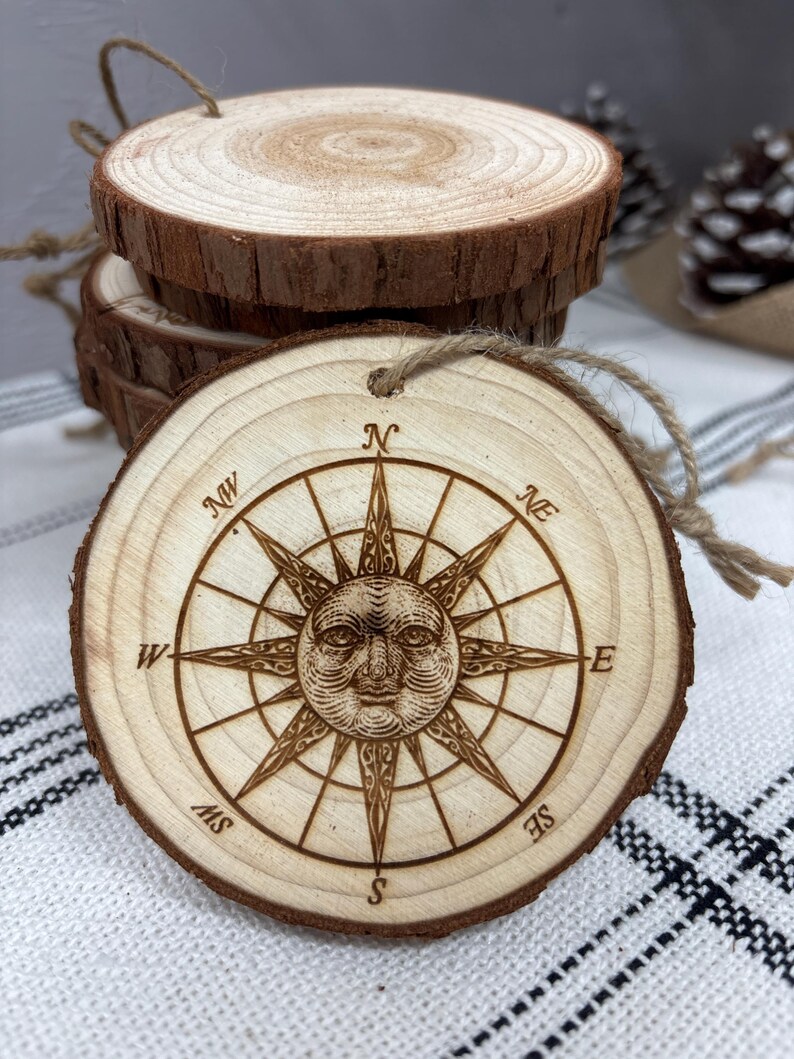 Celestial Compass Laser Engraved Natural Wooden Ornament - Etsy