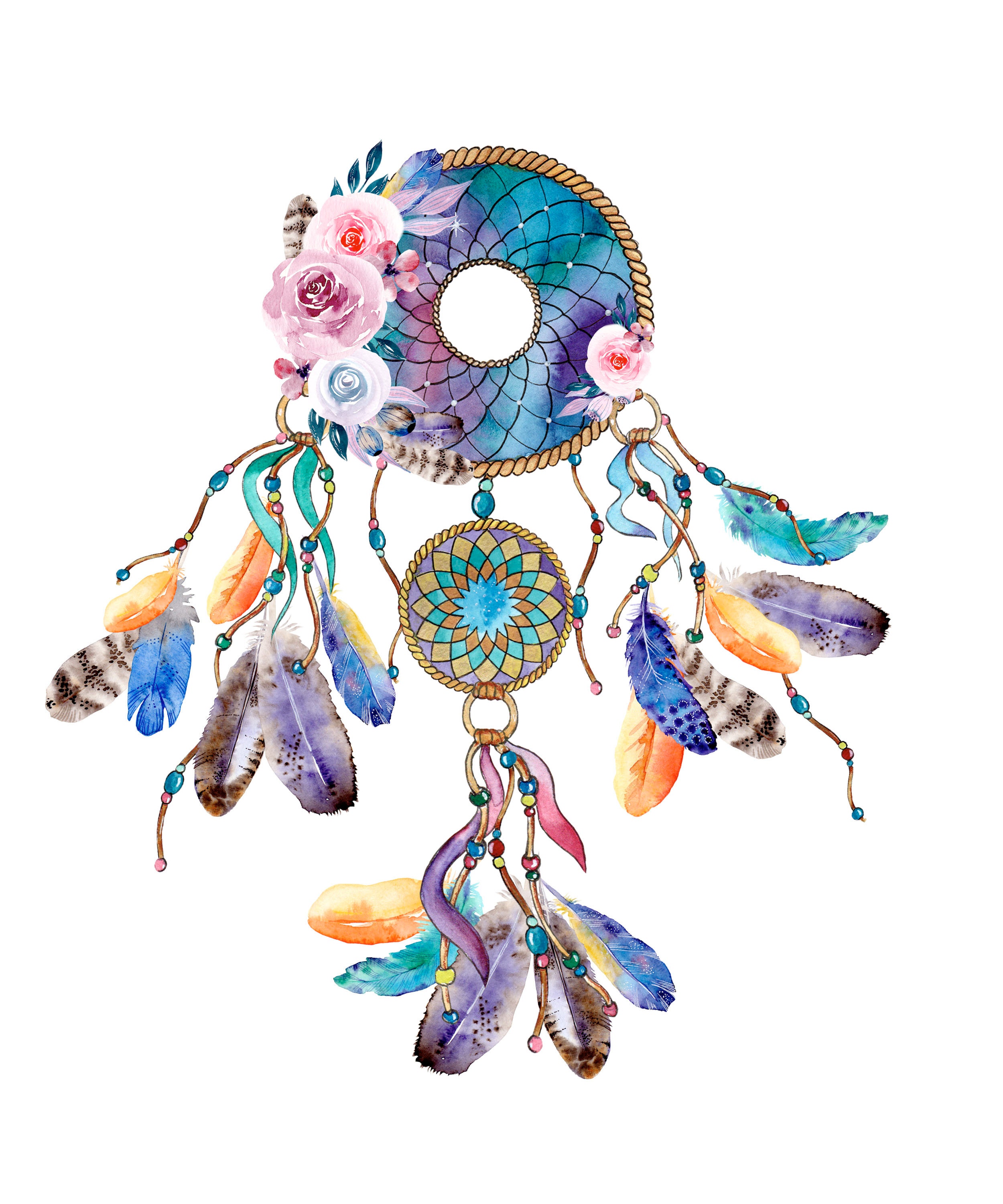 Dreamcatchers Clip Art. Watercolor Dream Catcher. Boho Feather and ...