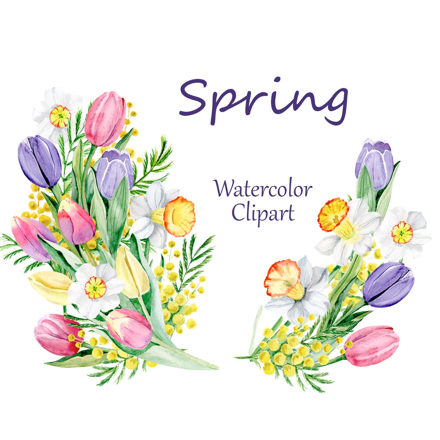 Spring Clipart, Watercolor Clip Art, Flower Border for Greeting Cards ...