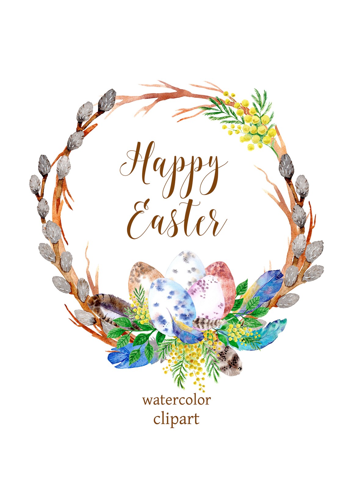 Happy Easter Watercolor Clipart, Eggs, Wreaths, Hand Painted ...