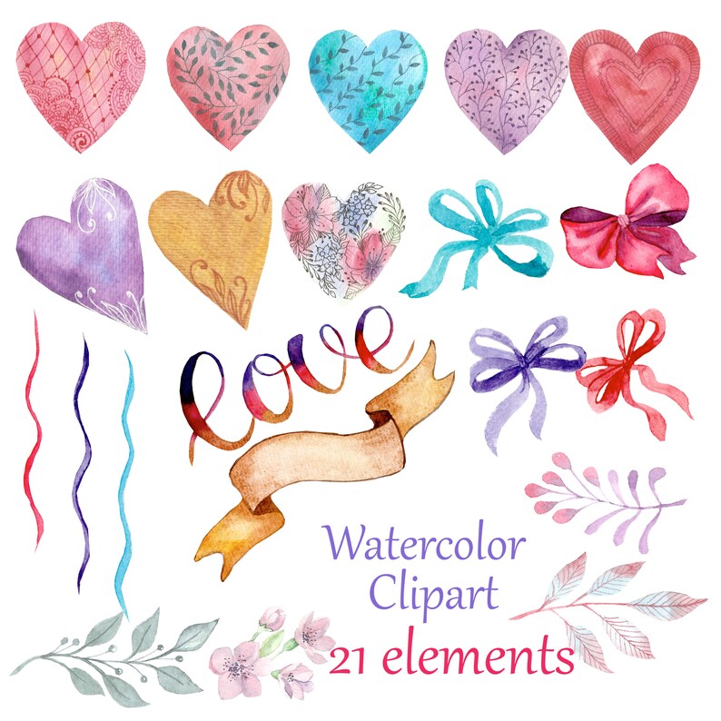 Love Hearts Watercolor Clipart Set Watercolor Valentines Day - Etsy
