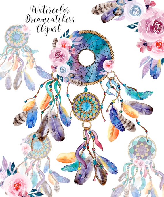 Dreamcatchers Clip Art. Watercolor Dream Catcher. Boho Feather - Etsy