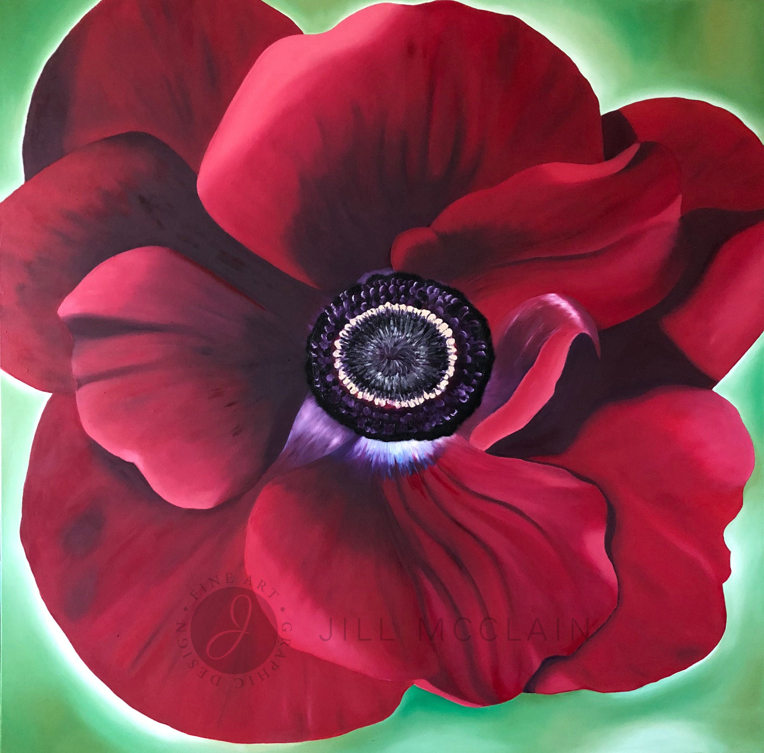 Large Red Flower Painting Canvas Print, Detail Flower, Large Red Flower ...