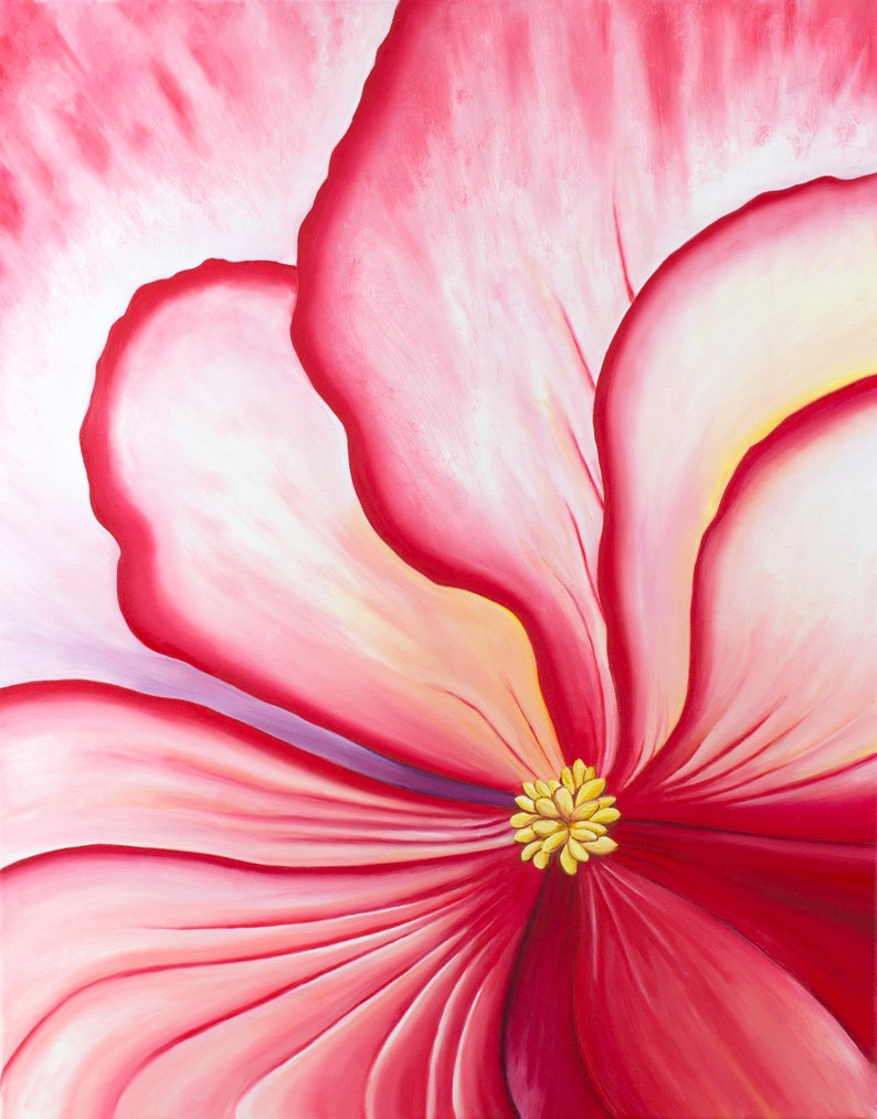 Pink Flower Painting, Detail of a Flower on Canvas, Pink Flower on ...