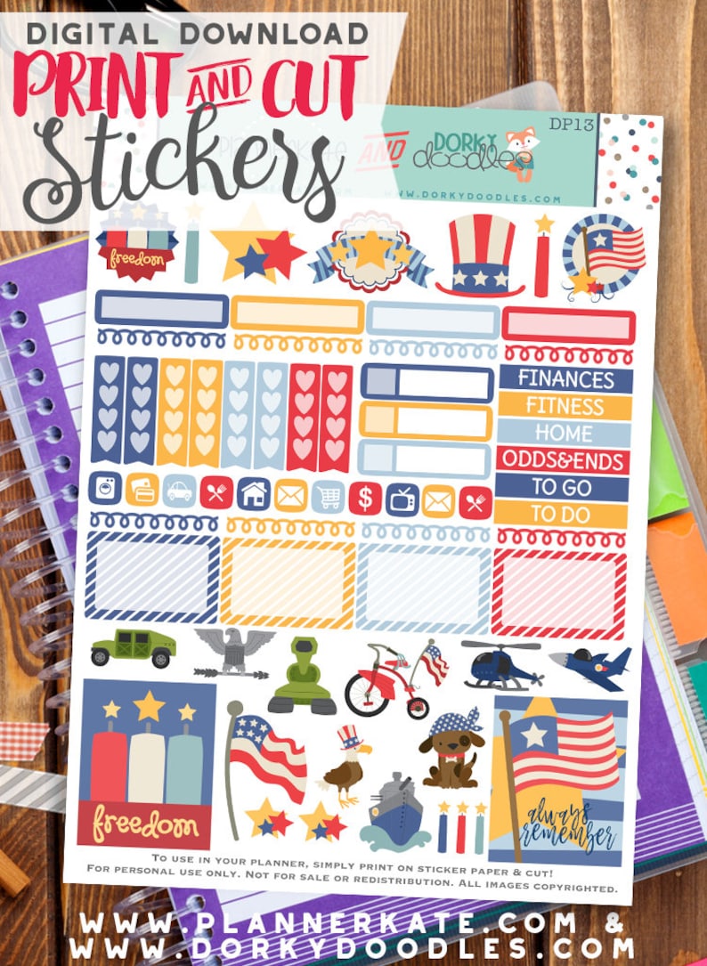 Memorial Day Print and Cut Planner Stickers - Patriotic, Military, Red ...