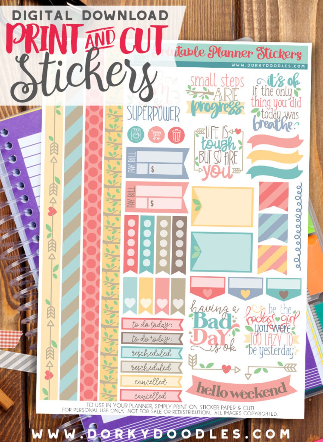 Inspirational Print and Cut Planner Stickers - Cute, Realistically ...