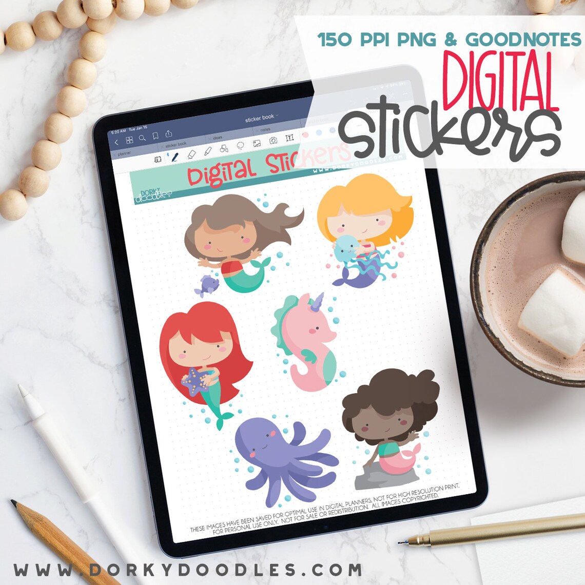 Cute Mermaid Digital Planner Stickers Mermaids Sticker Book - Etsy